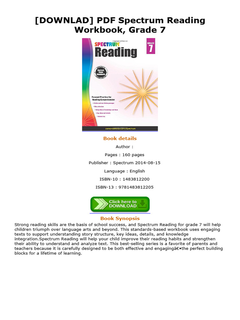Thurman - DOWNLAD PDF Spectrum Reading Workbook Grade 7 | PDF | Cognitive Psychology ...