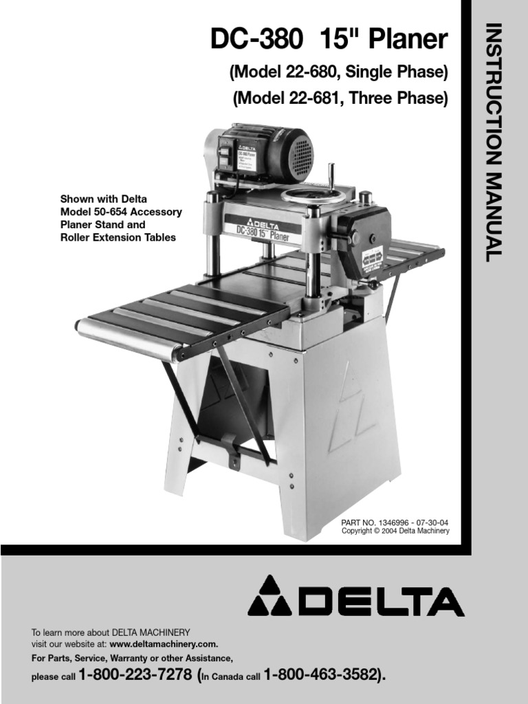 Delta DC-380 Planer Instruction Manual | PDF | Knife | Safety