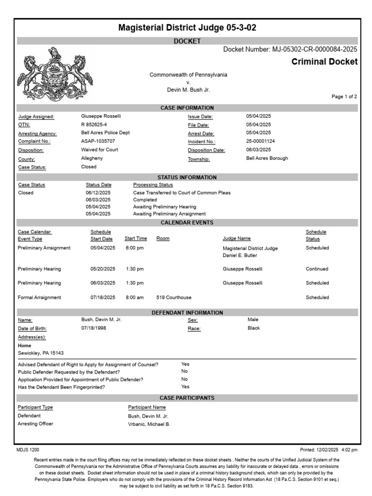 M DJ Docket Sheet | PDF | Bail | Magistrate