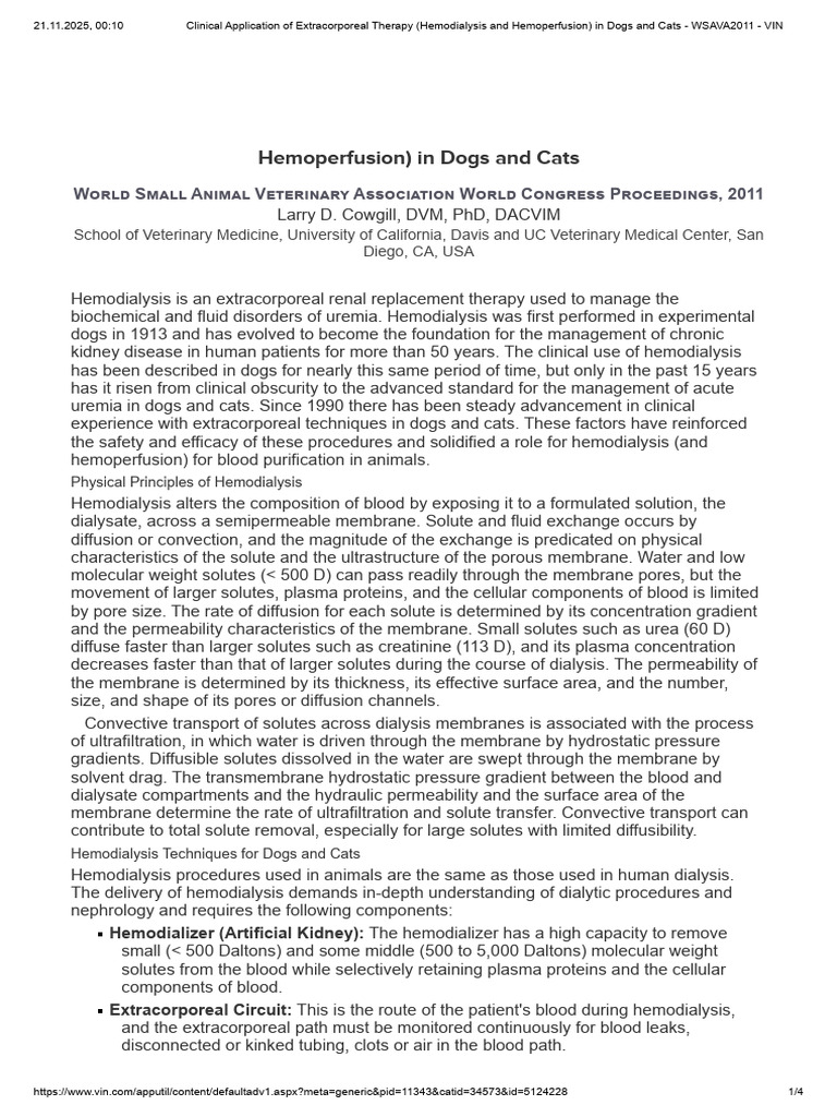 Hemodialysis for Dogs and Cats Explained | PDF | Hemodialysis | Kidney