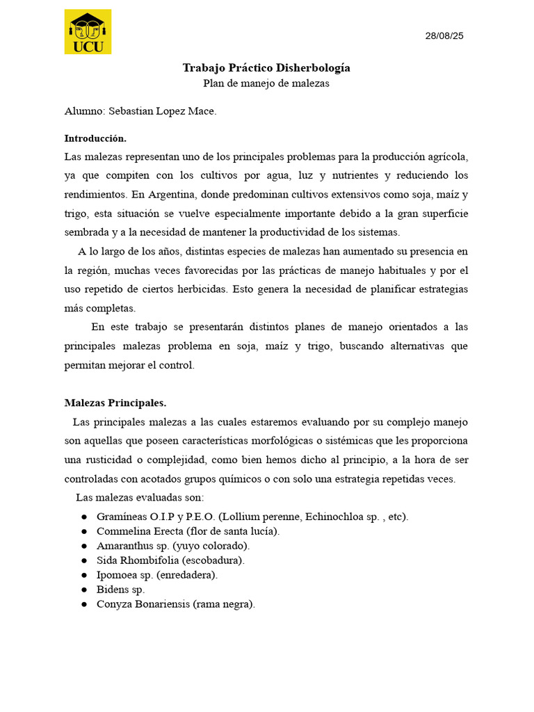 Trabajo Práctico Disherbología. Lopez Mace. | PDF | Haba de soja | Maíz