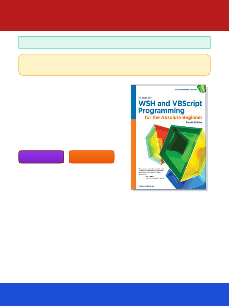 Microsoft WSH and VBScript Programming For The Absolute Beginner 4th Edition Jerry Lee Ford Jr ...