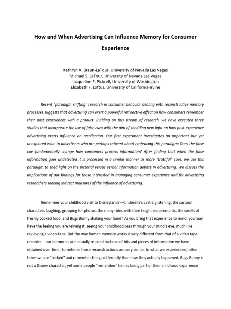 LaTour22 How and When Advertising Can Influence Memory For Consumer ...