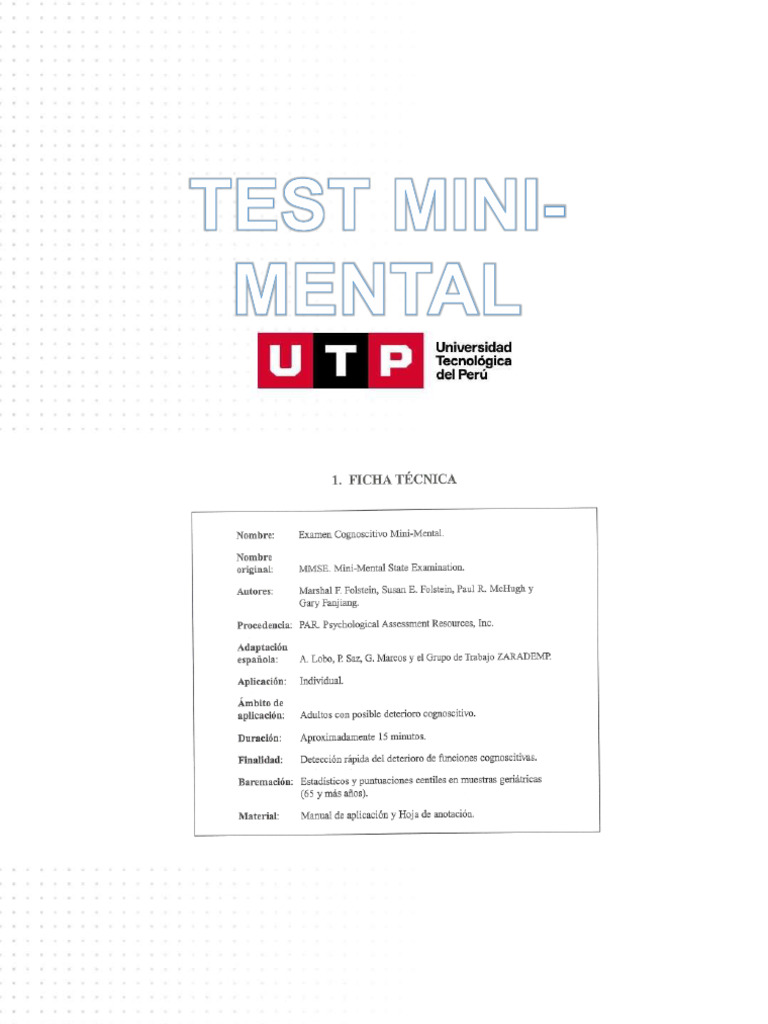 Test Mini-Mental: Evaluación Cognitiva | PDF