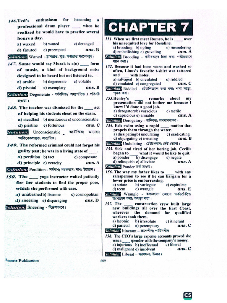 501 Sentence Completion Chapter (7,8) | PDF