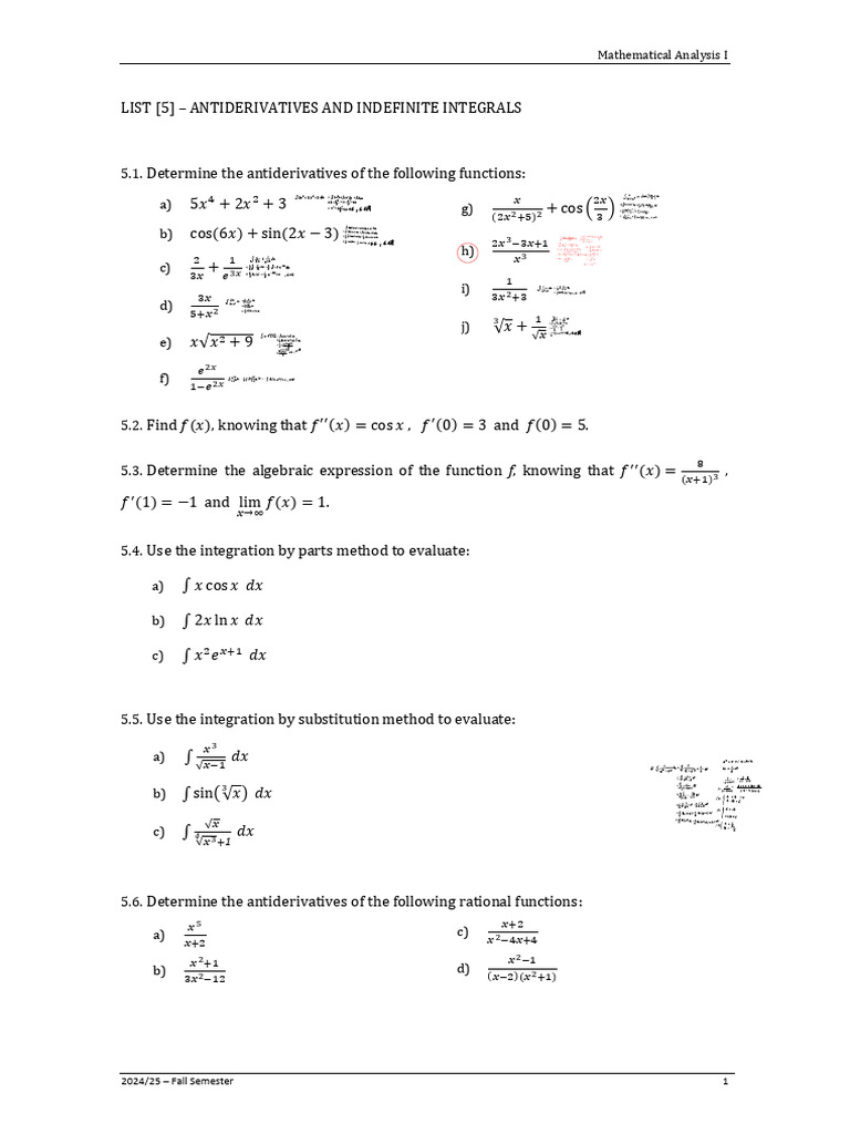 Antiderivatives and Integrals Exercises | PDF | Integral | Functions ...