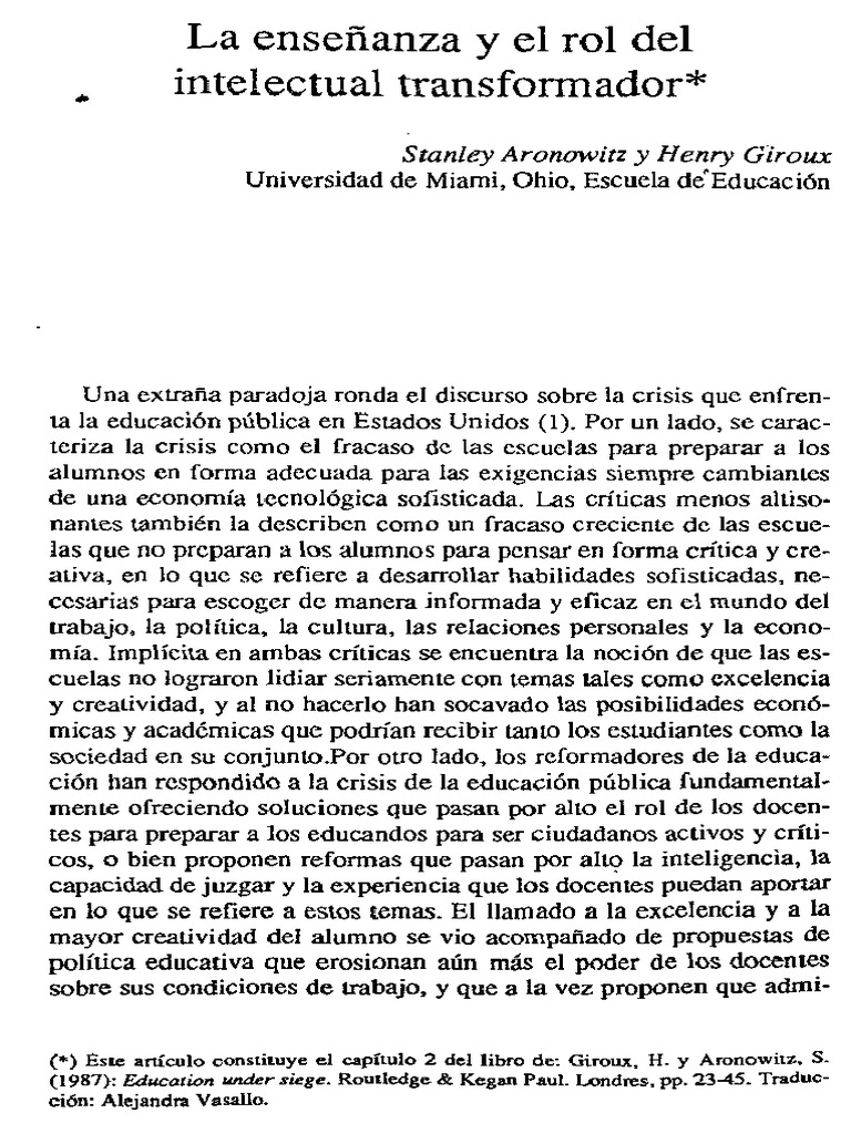 Clase 2 - Aronowitz-Giroux | PDF