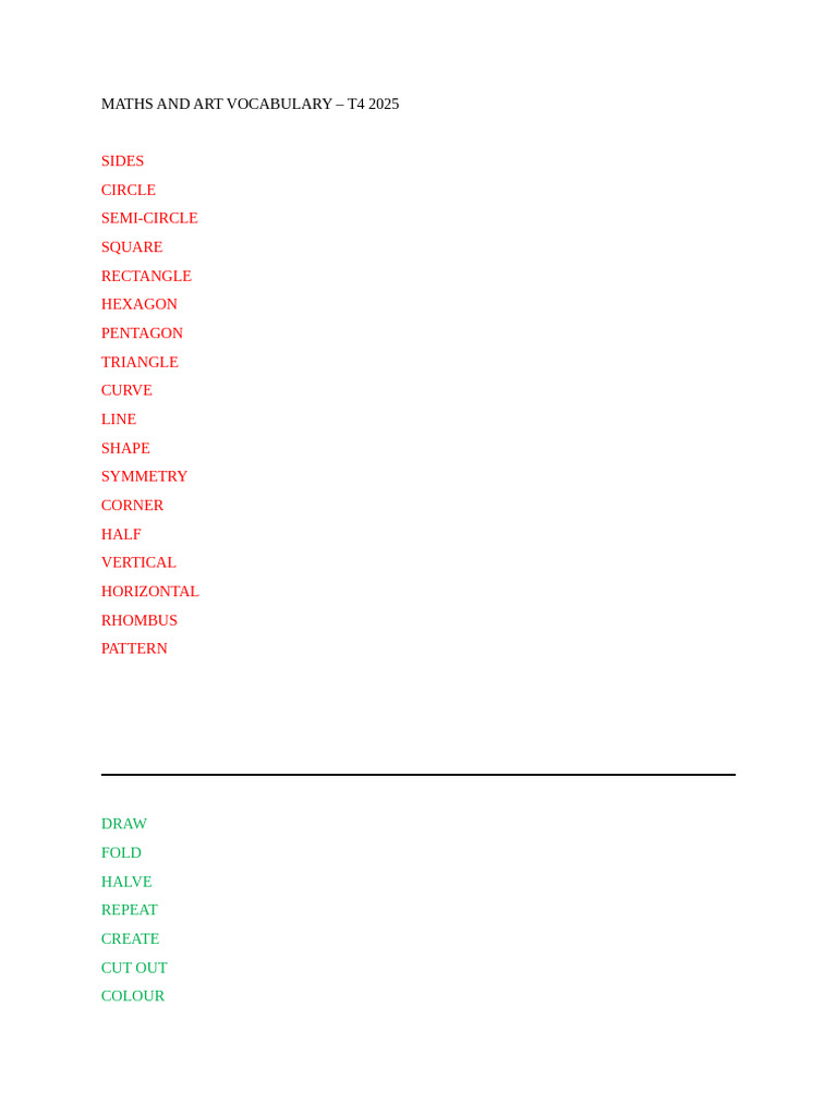 Maths and Art Vocabulary | PDF