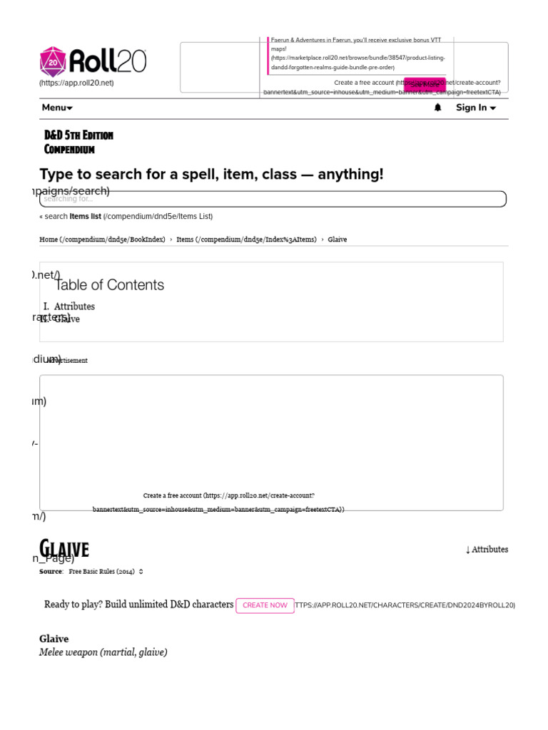 D&D 5E Glaive Weapon Overview | PDF | Role Playing Games