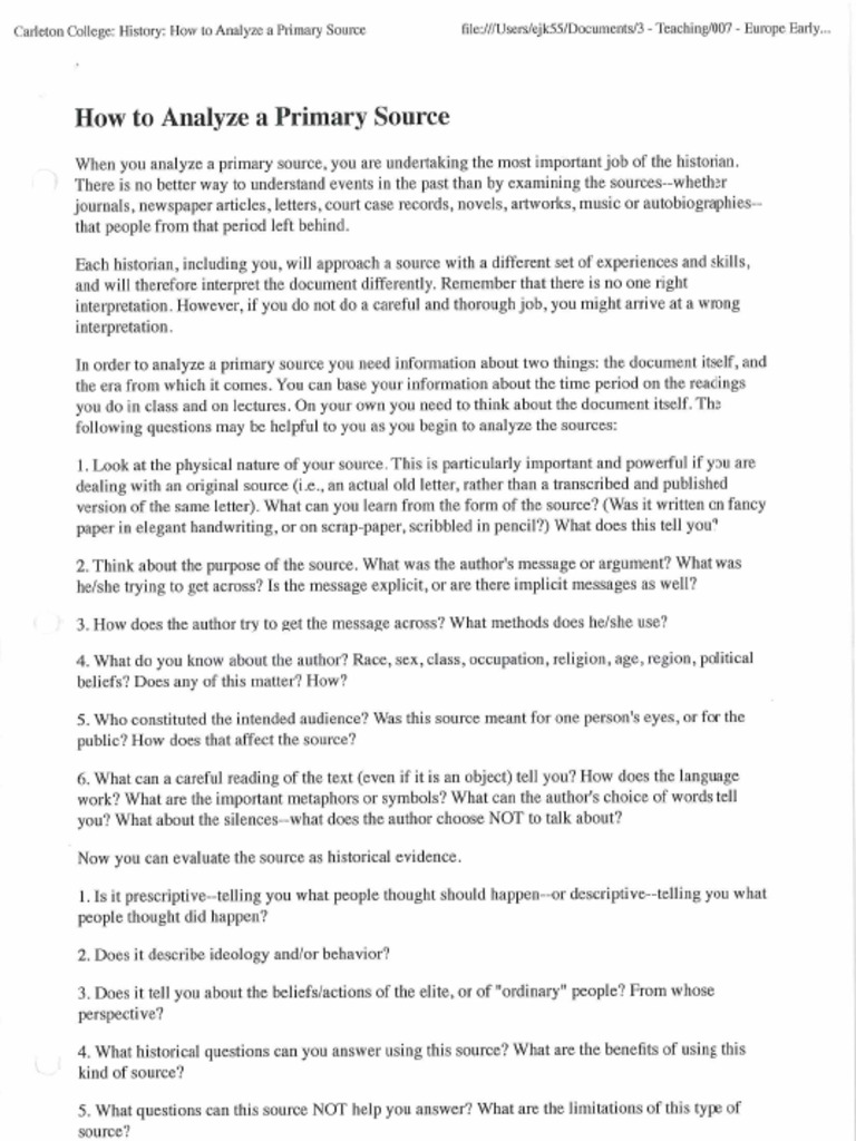 How To Analyze A Primary Source | PDF