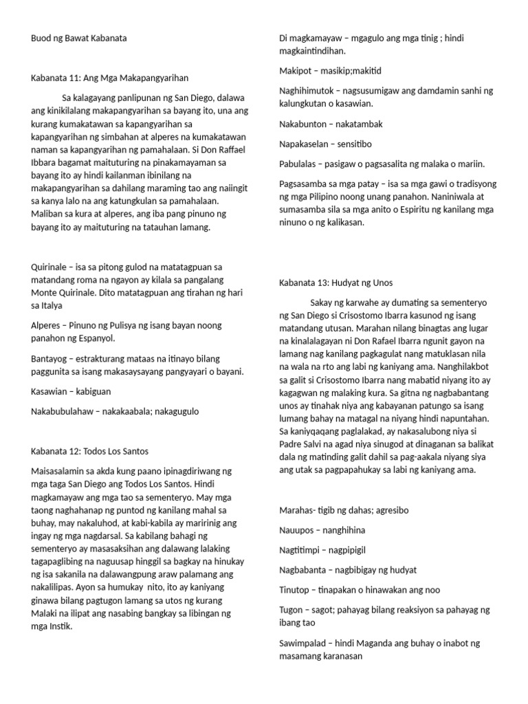 FILIPINO - Buod NG Kabanata 11 - 20 | PDF