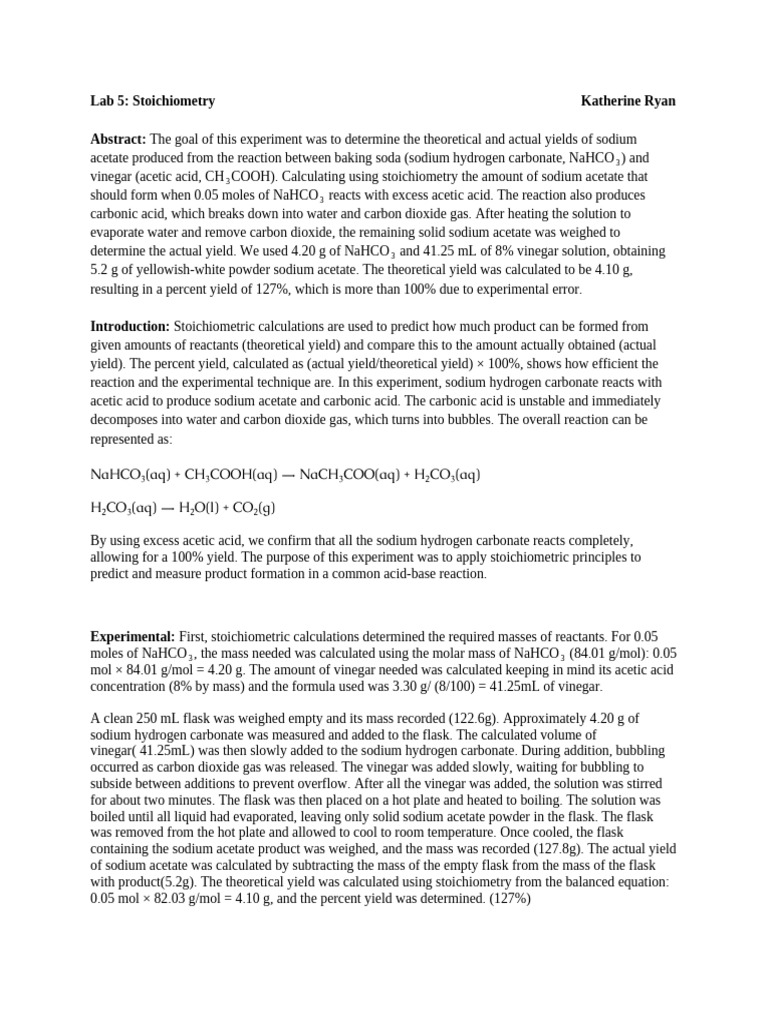 Lab Report #5 | PDF | Stoichiometry | Chemical Substances