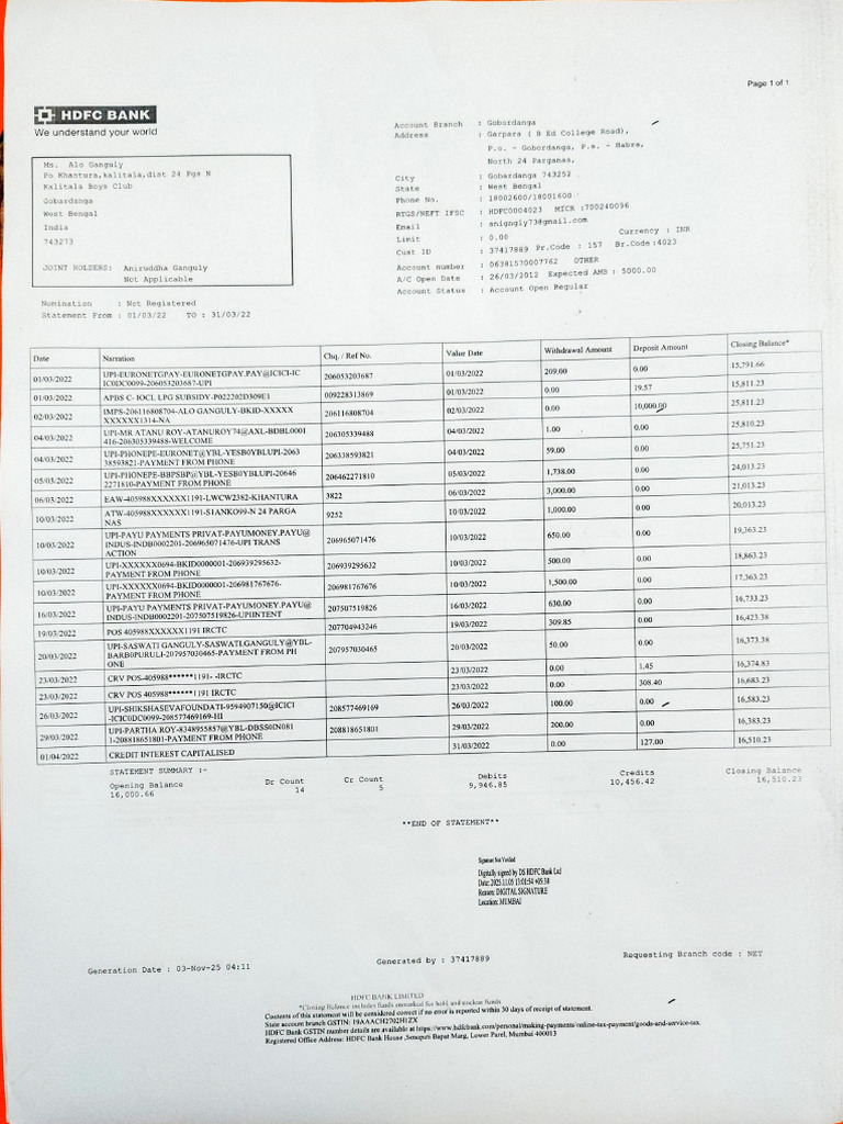 Bank Statement 2022-2023-2024 | PDF