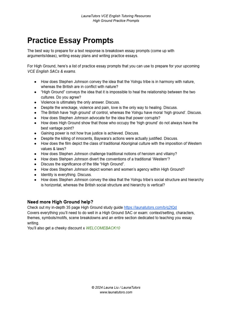 VCE English High Ground Essay Prompts | PDF