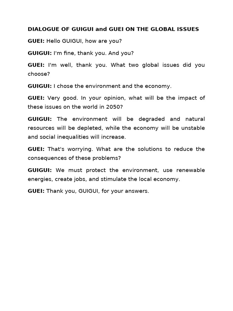 Dialogue of Guigui and Guei On The Global Issues | PDF