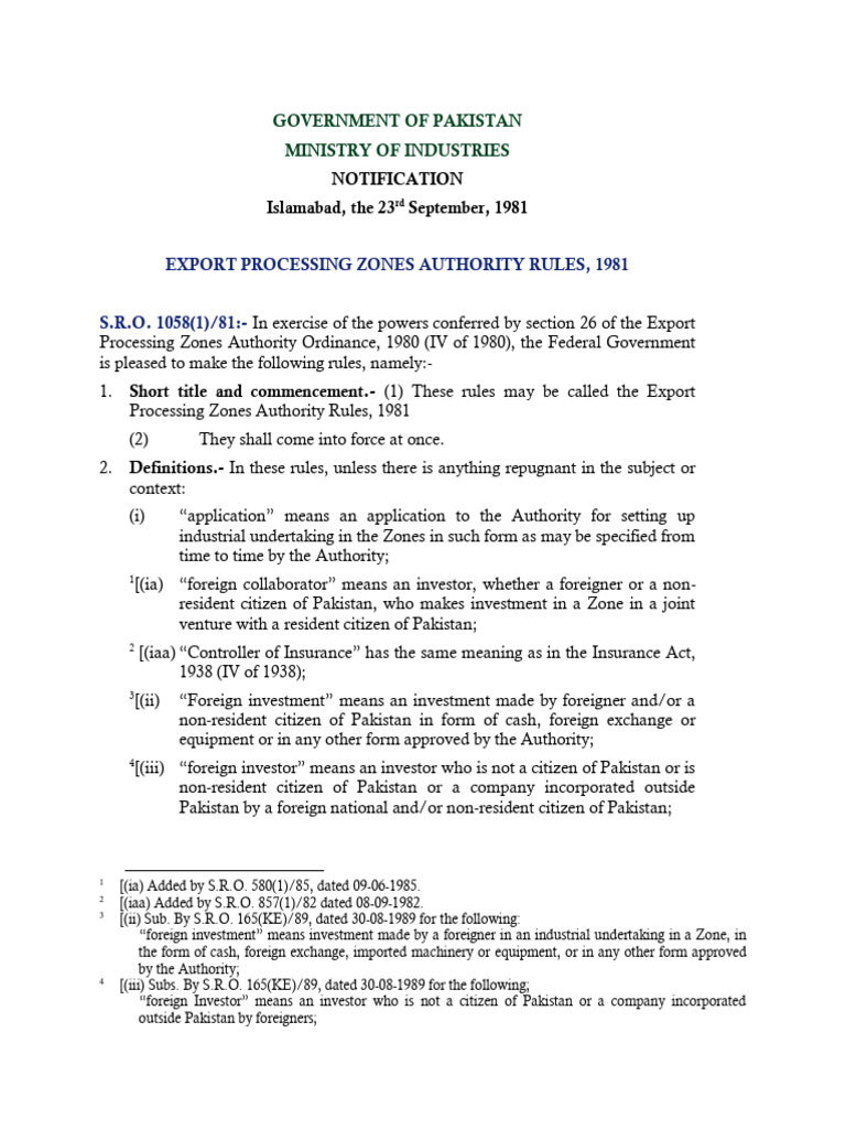 Export Processing Zones Rules 1981 | PDF | Investing | Joint Venture