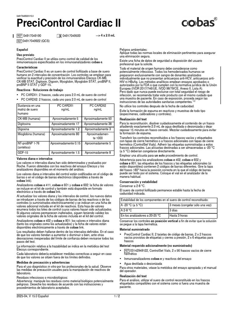 Insert - Precicontrol Cardiac II.04917049500.V15.Es | PDF | Laboratorios