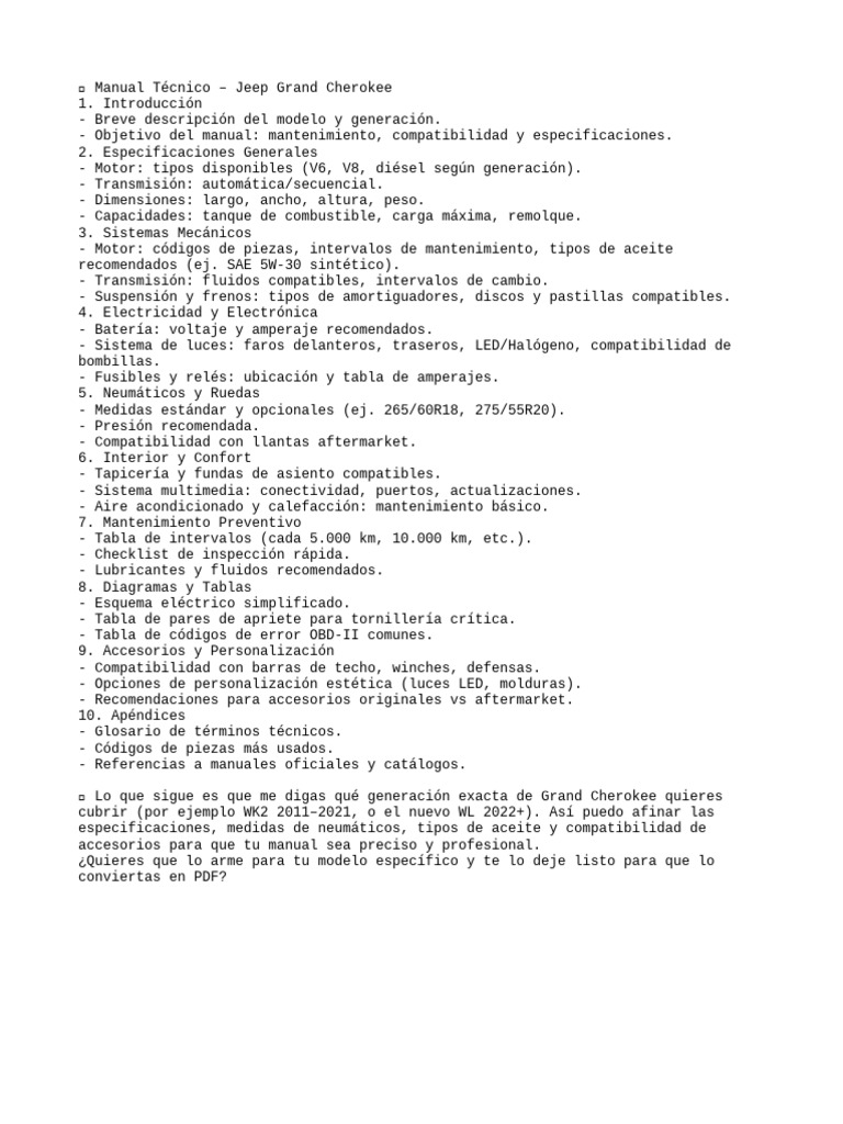 Manual Técnico Jeep Grand Cherokee | PDF