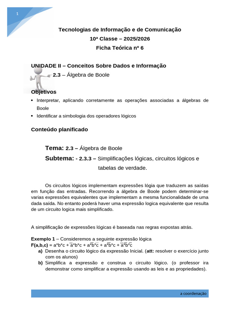Ficha Teorico Nº 6 Algebra de Boole 10 Unid 2 | PDF | Lógica matemática | Álgebra