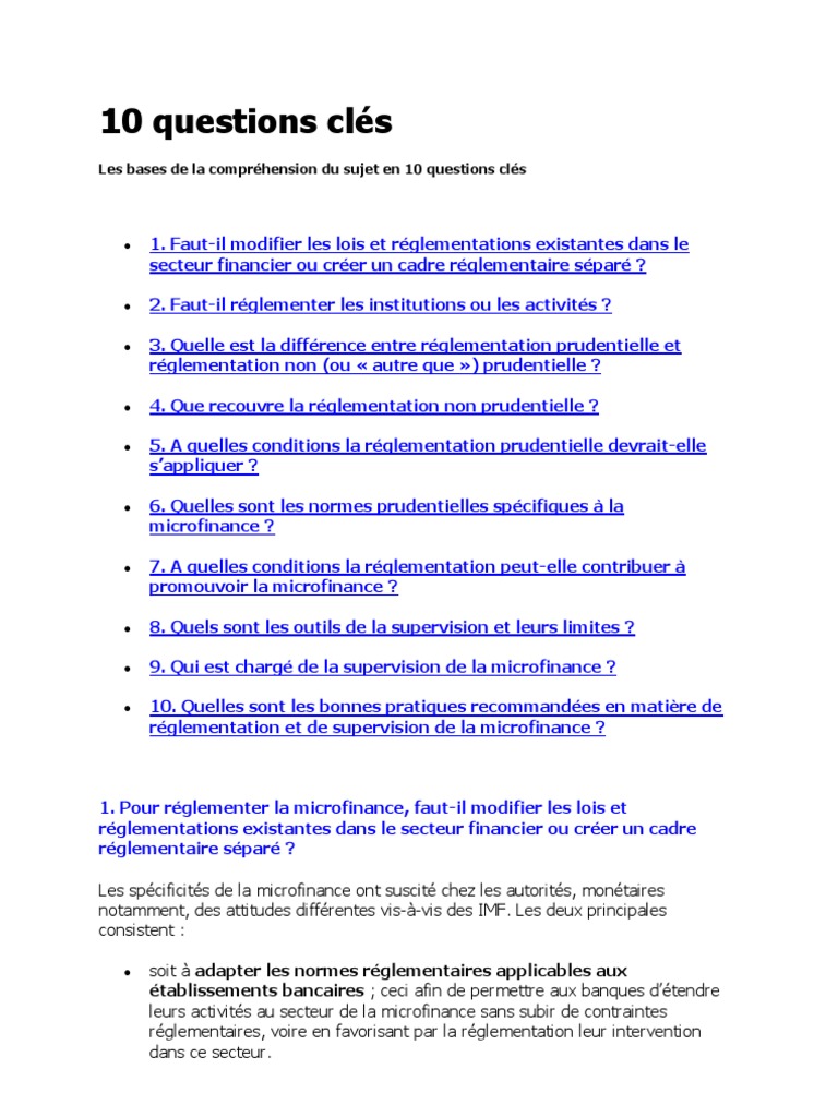 10 Questions - Microfinance | PDF | La microfinance | Microcrédit