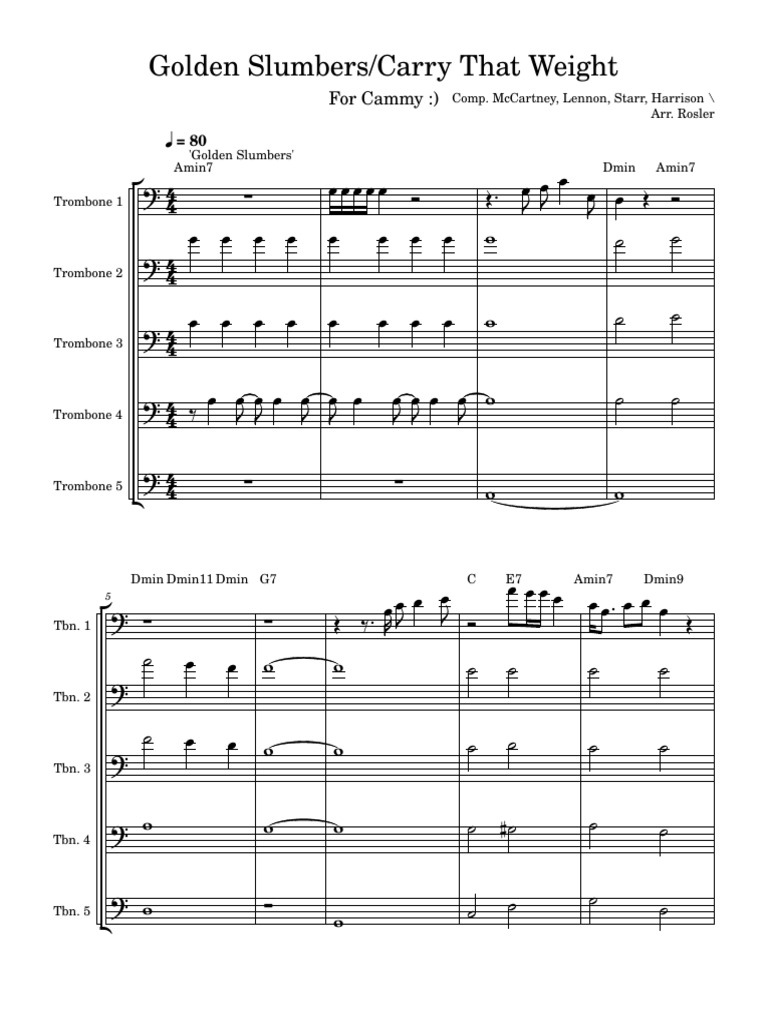 Trombone Arrangement: Golden Slumbers | PDF | Rock Music | British Songs
