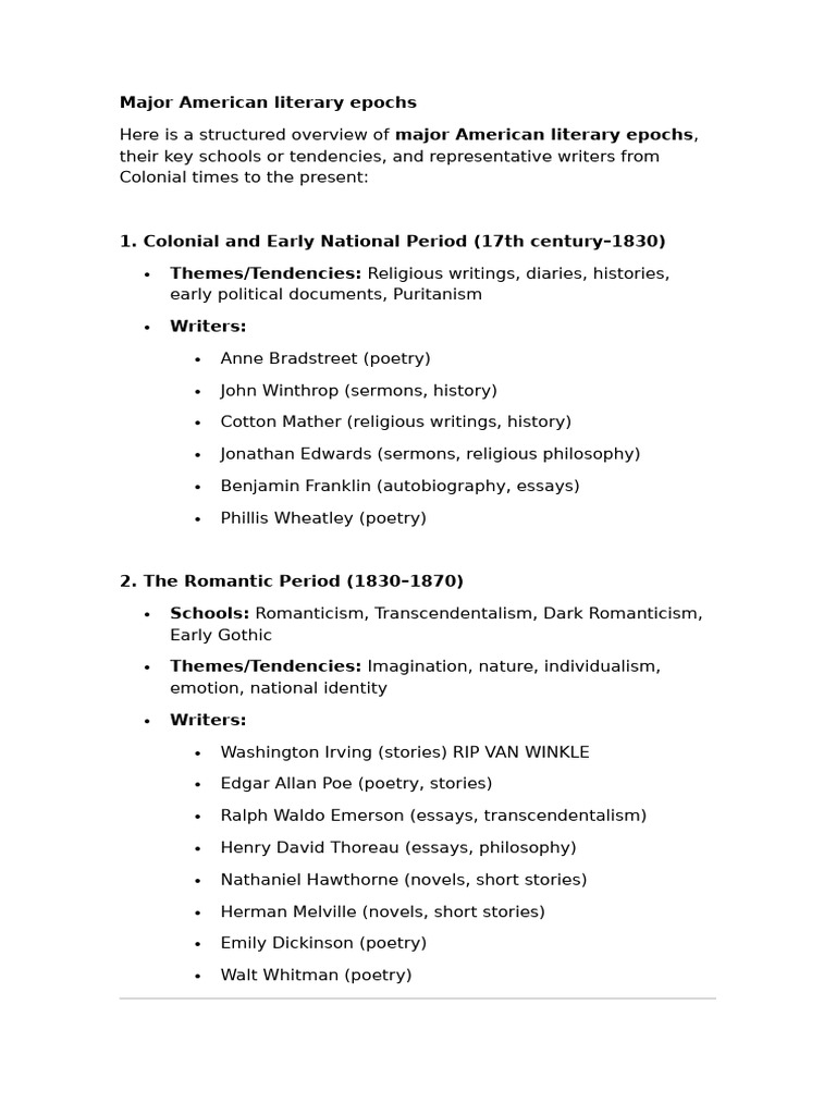 Major American Literary Epochs | PDF | American Literature | Romanticism