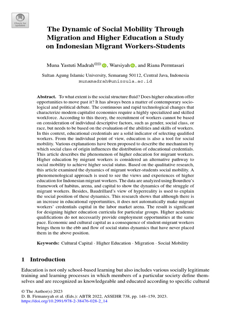 The Dynamic of Social Mobility Through Migration and Higher Education A ...