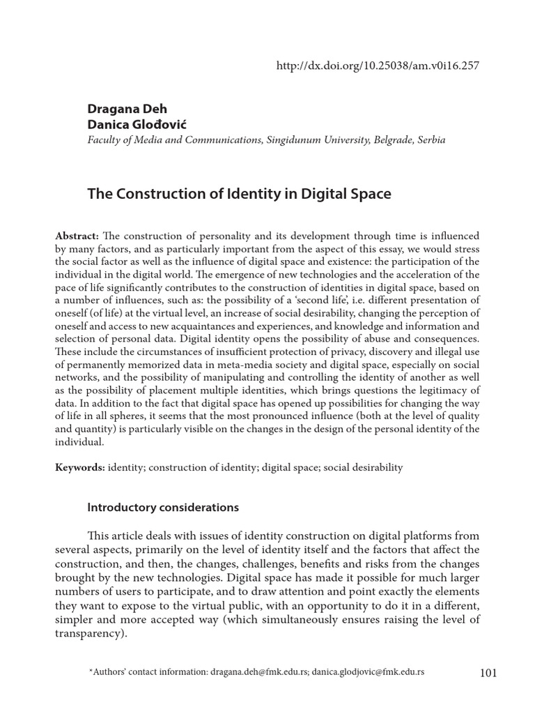 The Construction of Identity in Digital | PDF | Identity (Social ...