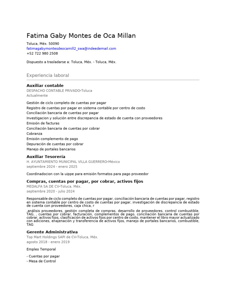 CV Fatima Gaby Montes Deo Camilla N | PDF | Presupuesto | Bancos