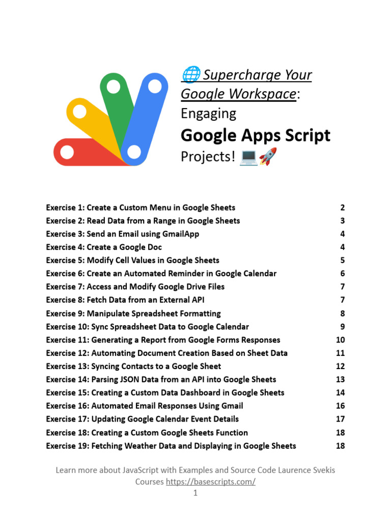 Google Apps Script Exercises 25 | PDF | Spreadsheet | Computing