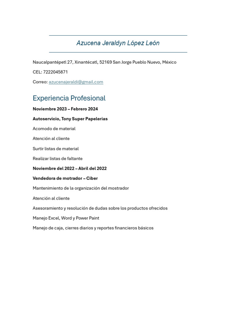 CV Azucena Jeraldyn López León | PDF
