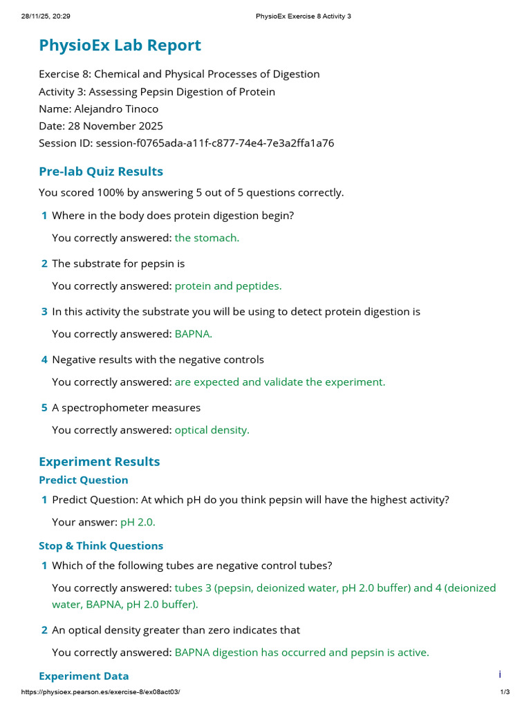 PhysioEx Exercise 8 Activity 3 Alejandro TINOCO | PDF | Proteins ...