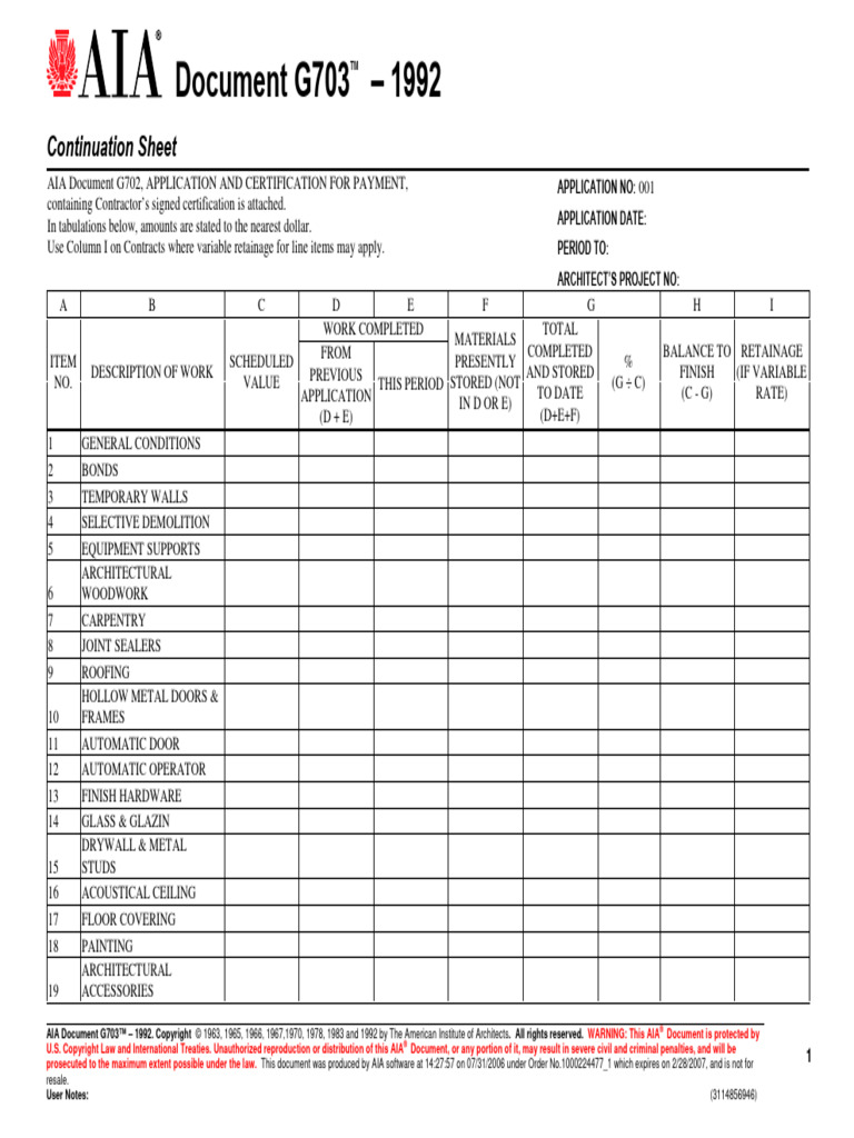 AIA Document G703 Continuation Sheet | PDF | Building Engineering