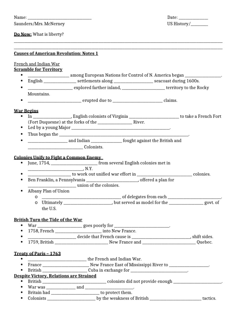 Causes of American Revolution Notes 2 | PDF | Common Sense | French And ...