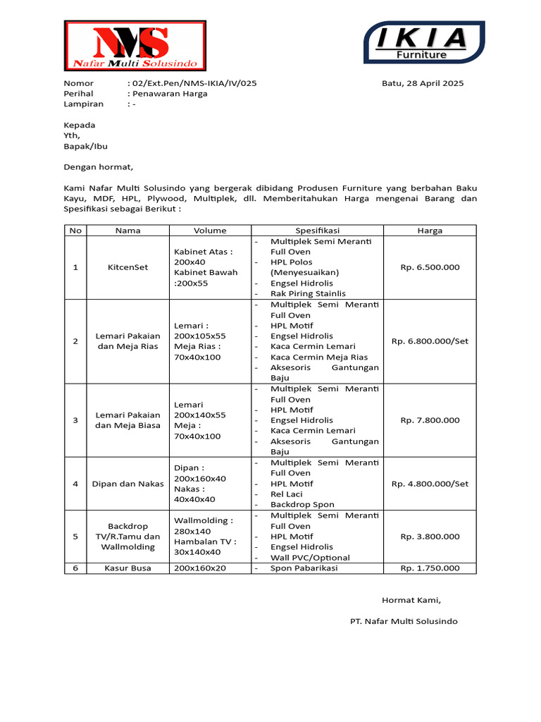 Penawaran Interior BCI | PDF