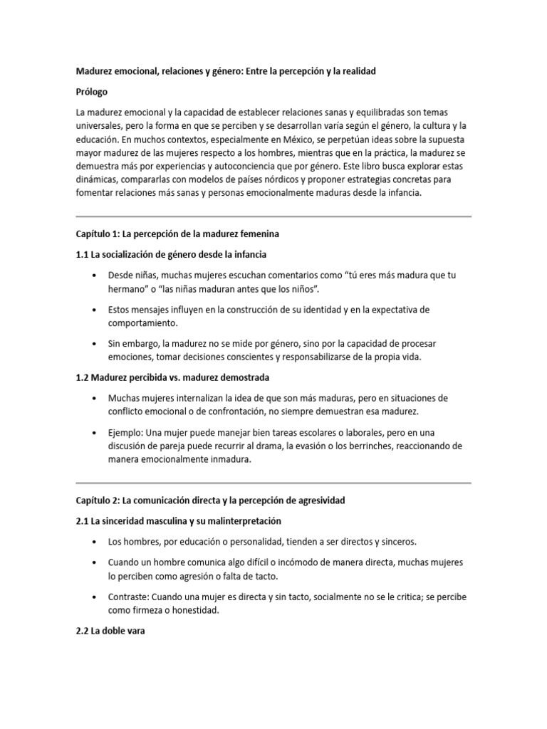 Madurez Emocional, Relaciones y Género Entre La Percepción y La ...