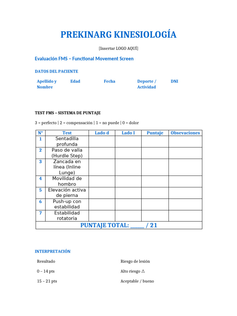 Tabla FMS, Word | PDF