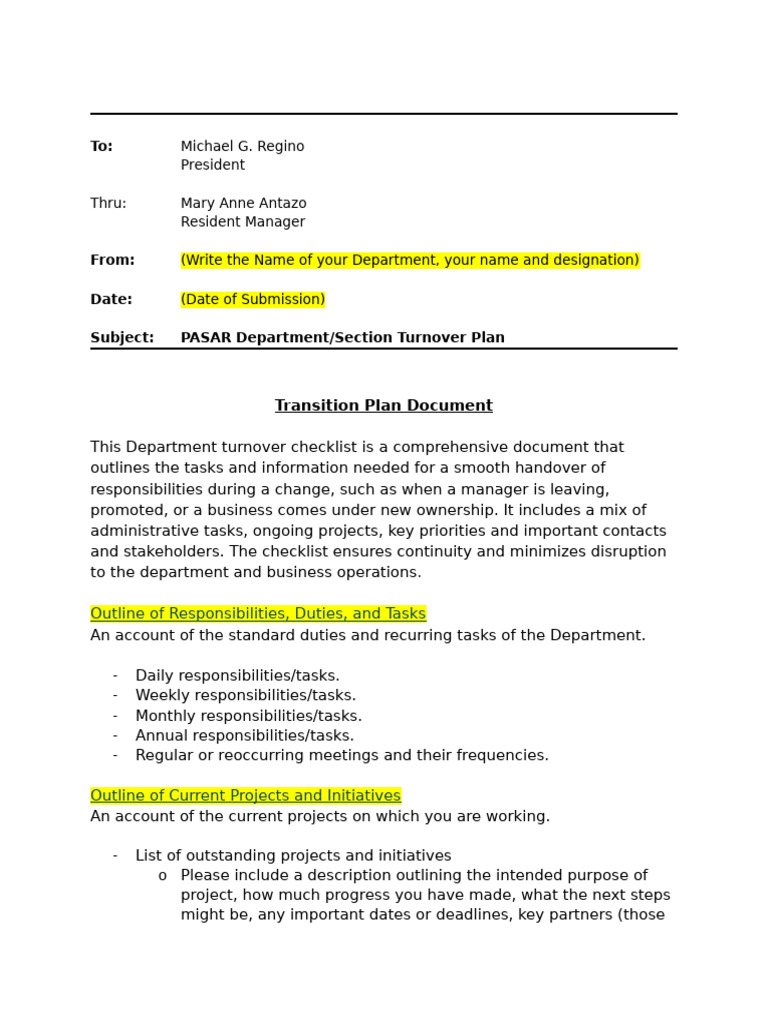 PASAR Department Turnover Checklist | PDF | Swot Analysis | Business