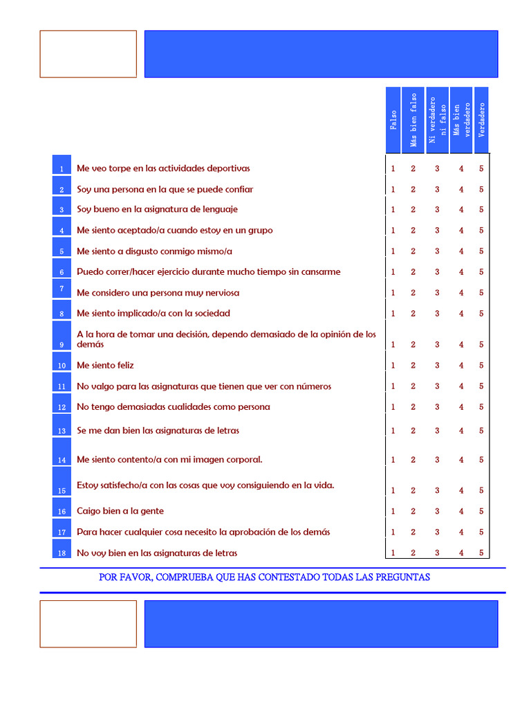 Cuestionario AUDIM de Autoconcepto | PDF | Ciencias del comportamiento ...