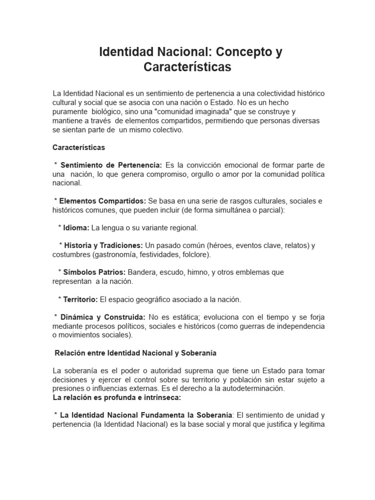 Identidad Nacional: Conceptos y Características | PDF