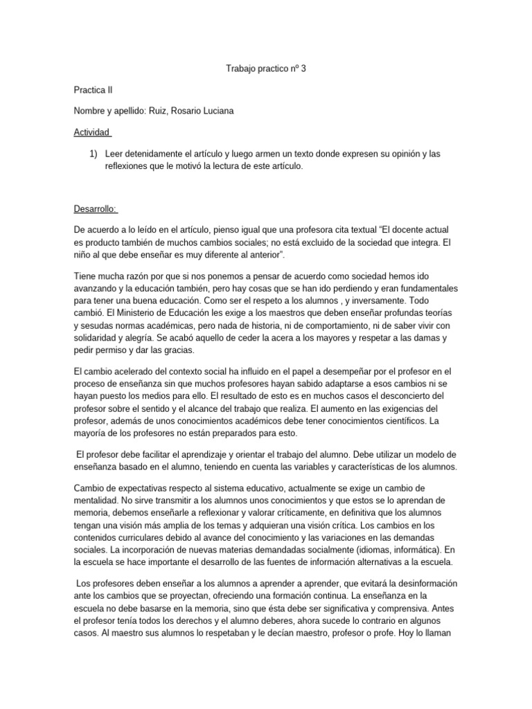 Trabajo Practico Nº 3-Practica II | PDF | Maestros | Enseñando