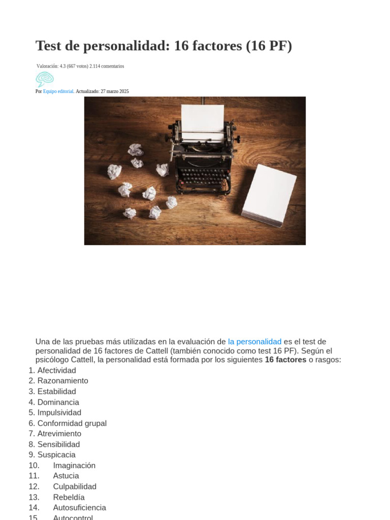 Test de Personalidad 16 Factores Online | PDF | Temperamento ...
