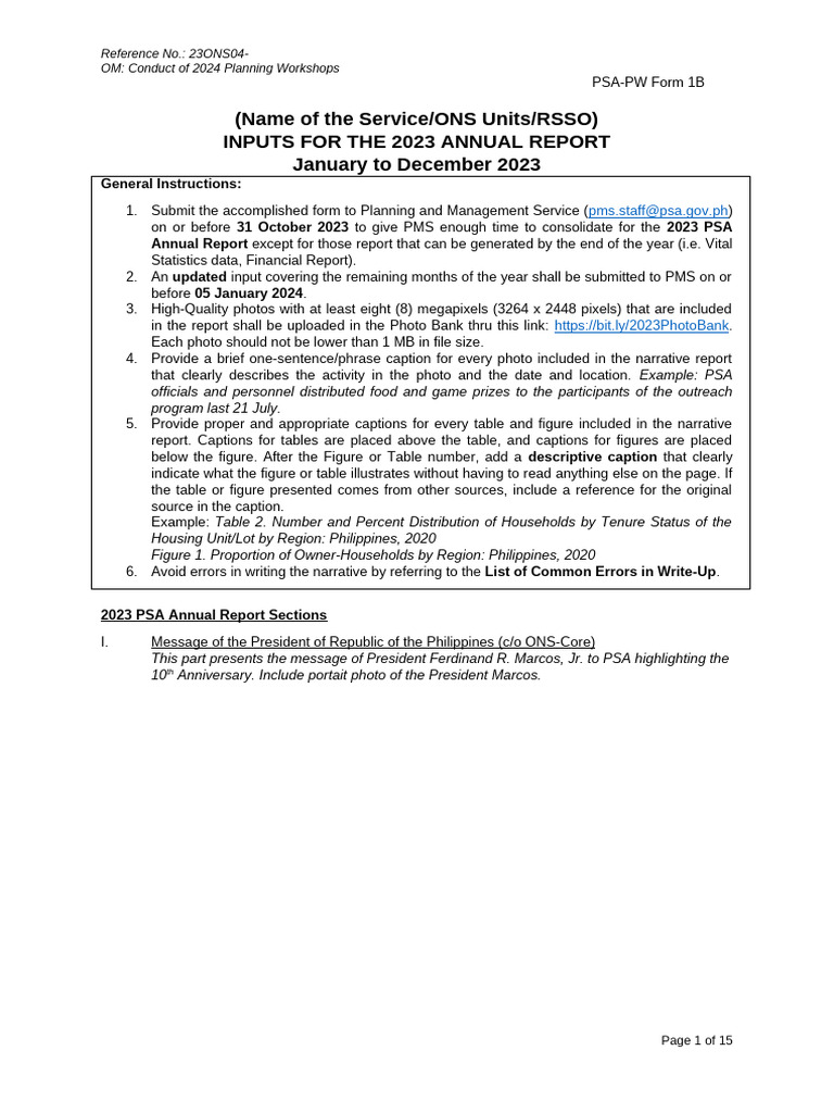 2023 PSA Annual Report Guidelines | PDF | Economics | Recession