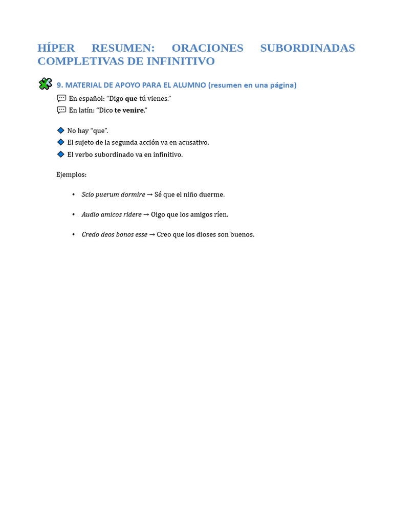 Híper Resumen_oraciones Subordinadas Completivas de Infinitivo | PDF
