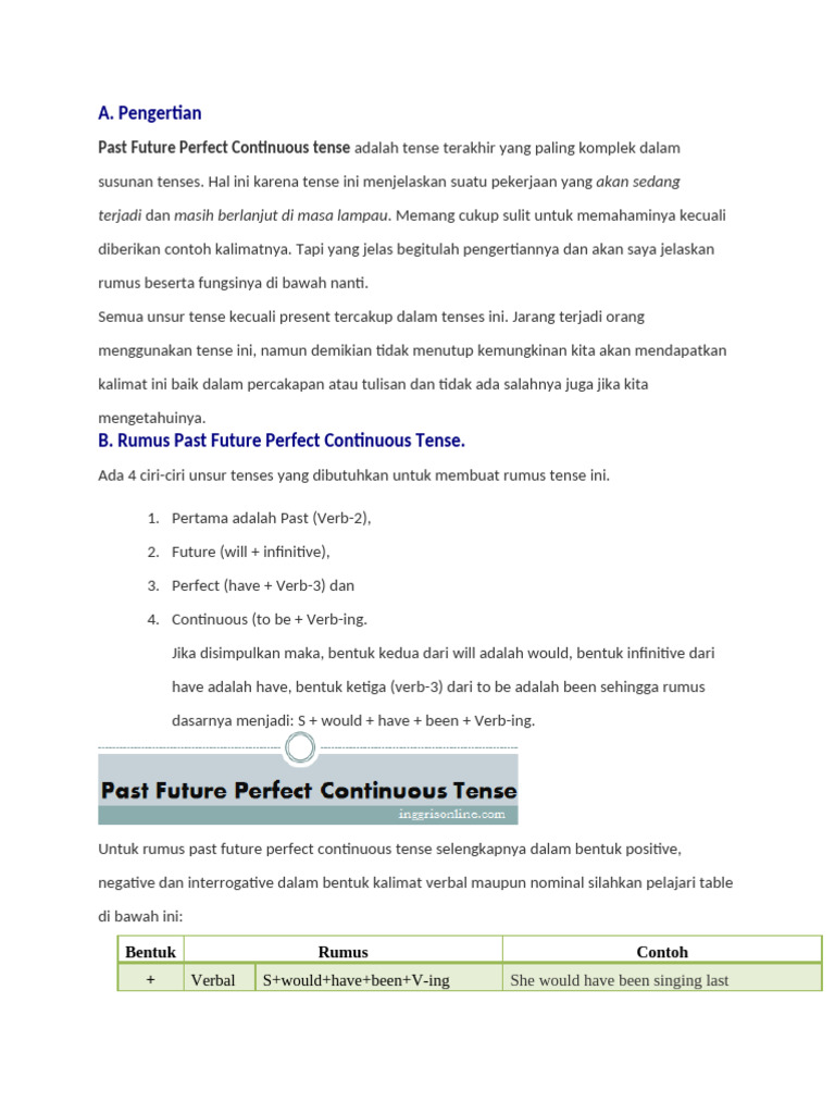 Rumus dan Fungsi Past Future Perfect Continuous | PDF