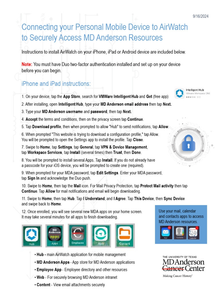 Connect Mobile Devices to AirWatch for MD Anderson | PDF | Mobile App | Ios
