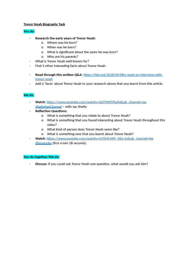 Trevor Noah Biography Task | PDF