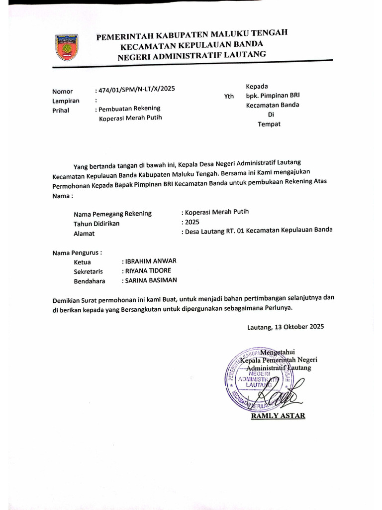 Contoh Surat Permohonan Pembukaan Rekening | PDF