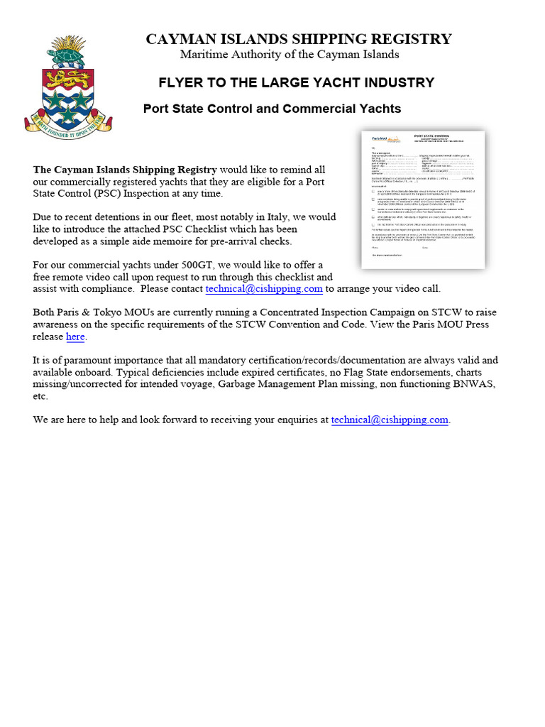 Cayman Islands Yacht PSC Checklist | PDF