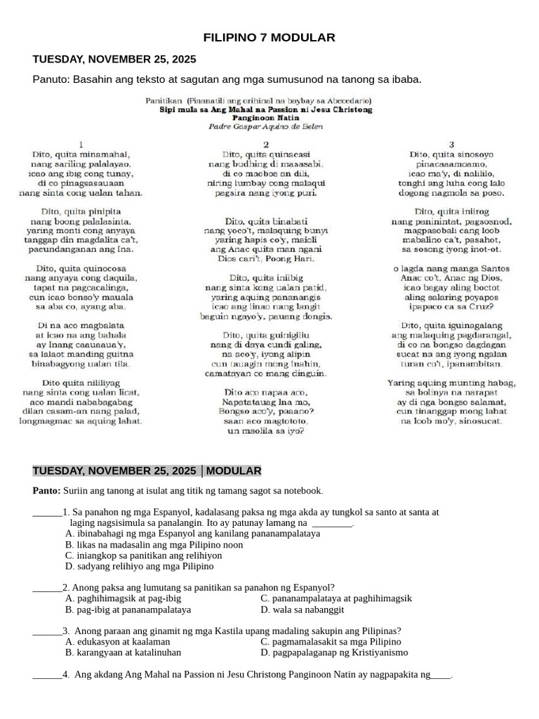 Filipino 7 Modular Nov 25-28 | PDF